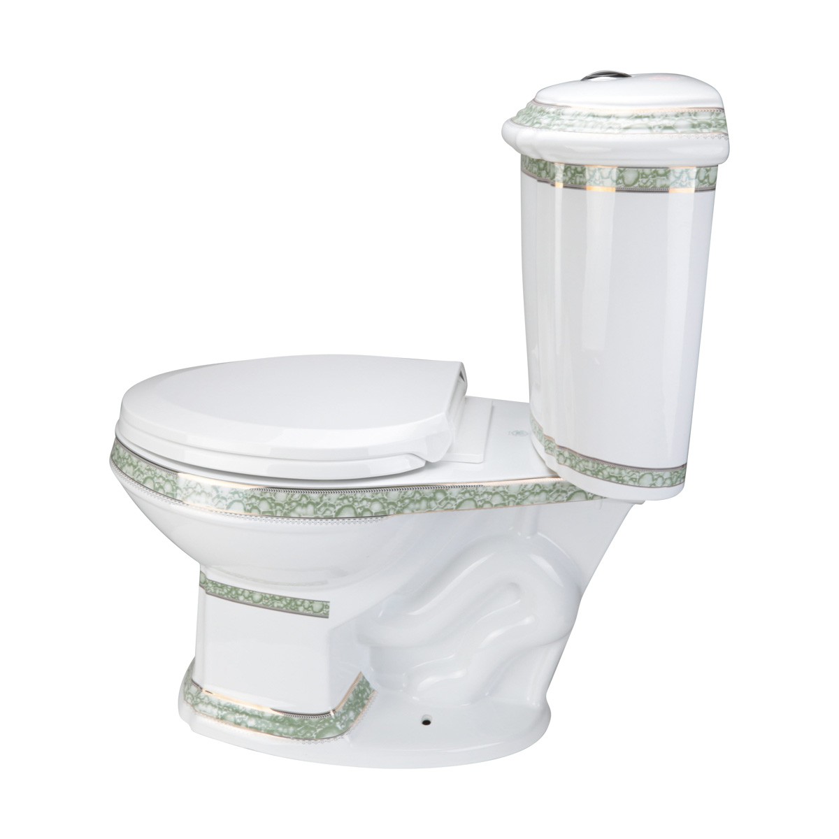 White/Green Dual Flush Elongated Toilet - The Renovators Supply Inc