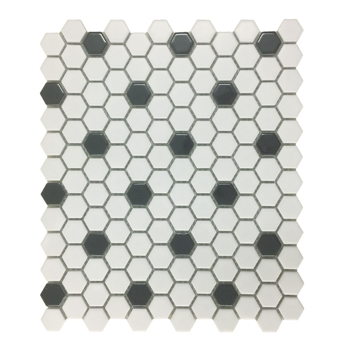 Glossy White & Black Floor Tile Porcelain Mosaic Hexagon 1 Sheet 10.25 ...
