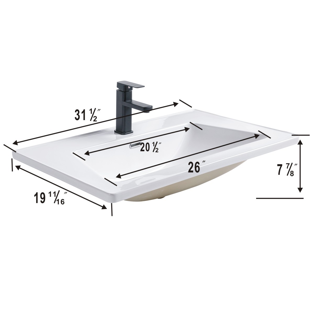 Duke 31 1/2" Square Drop-In Bathroom Sink Self Rimming with Overflow