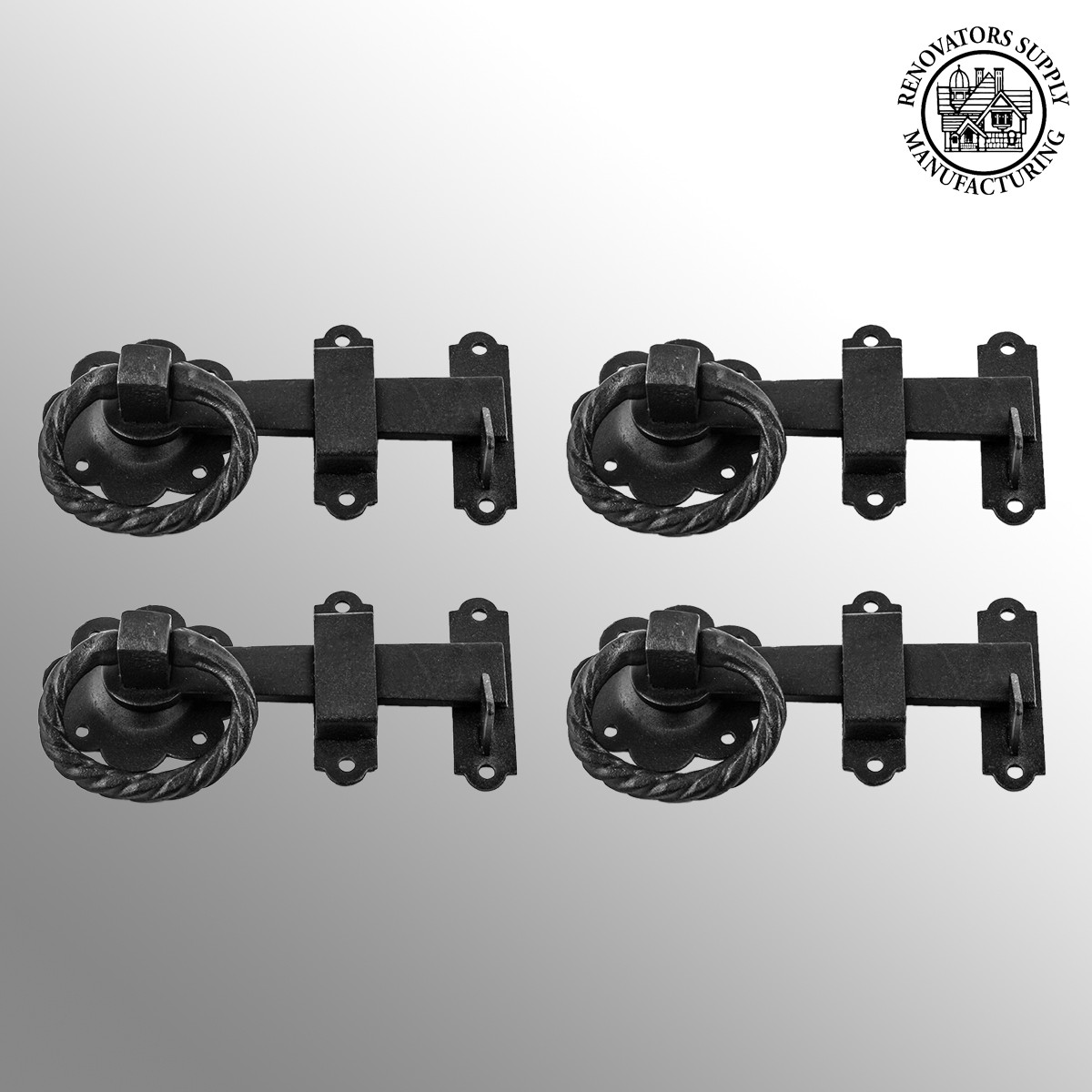 4 Wrought Iron Gate Latch Floral Pattern Black Rustproof 6"