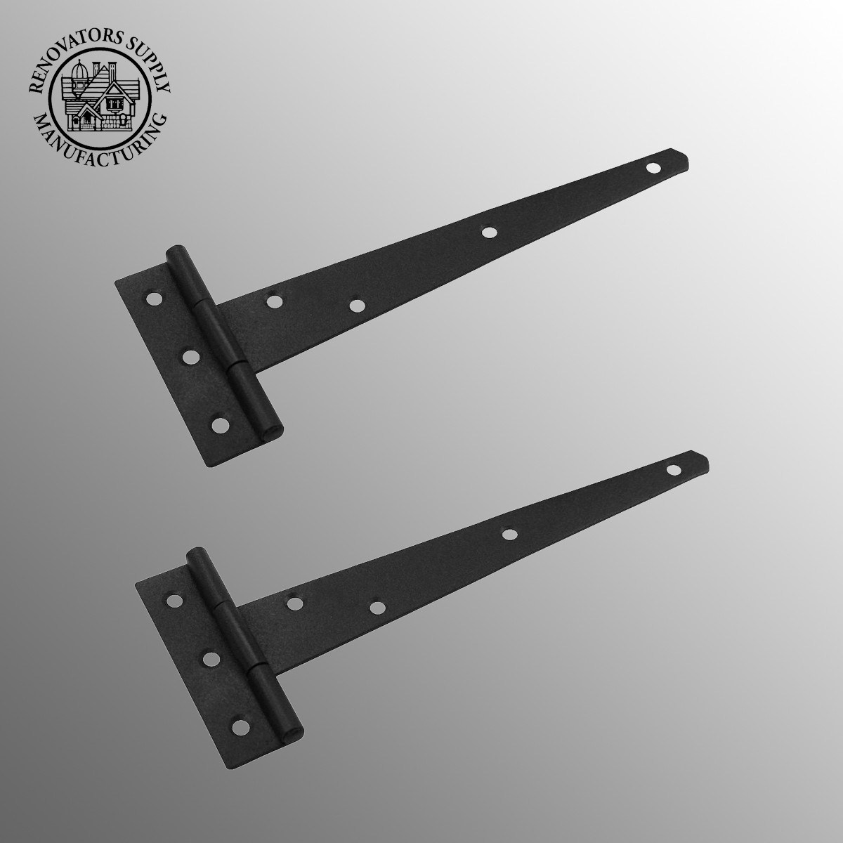T Strap Door Hinge Black Iron RSF Finish Light Duty 9" Set of 2