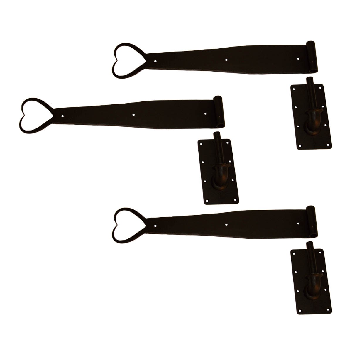 3 Pintle Strap Door Hinge Heart Tip Black Wrought Iron 24"