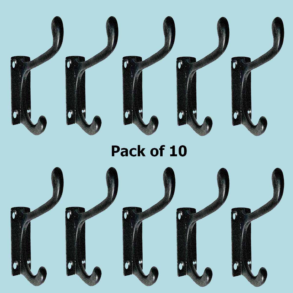 10 Hook Wrought Iron Black Double 4"