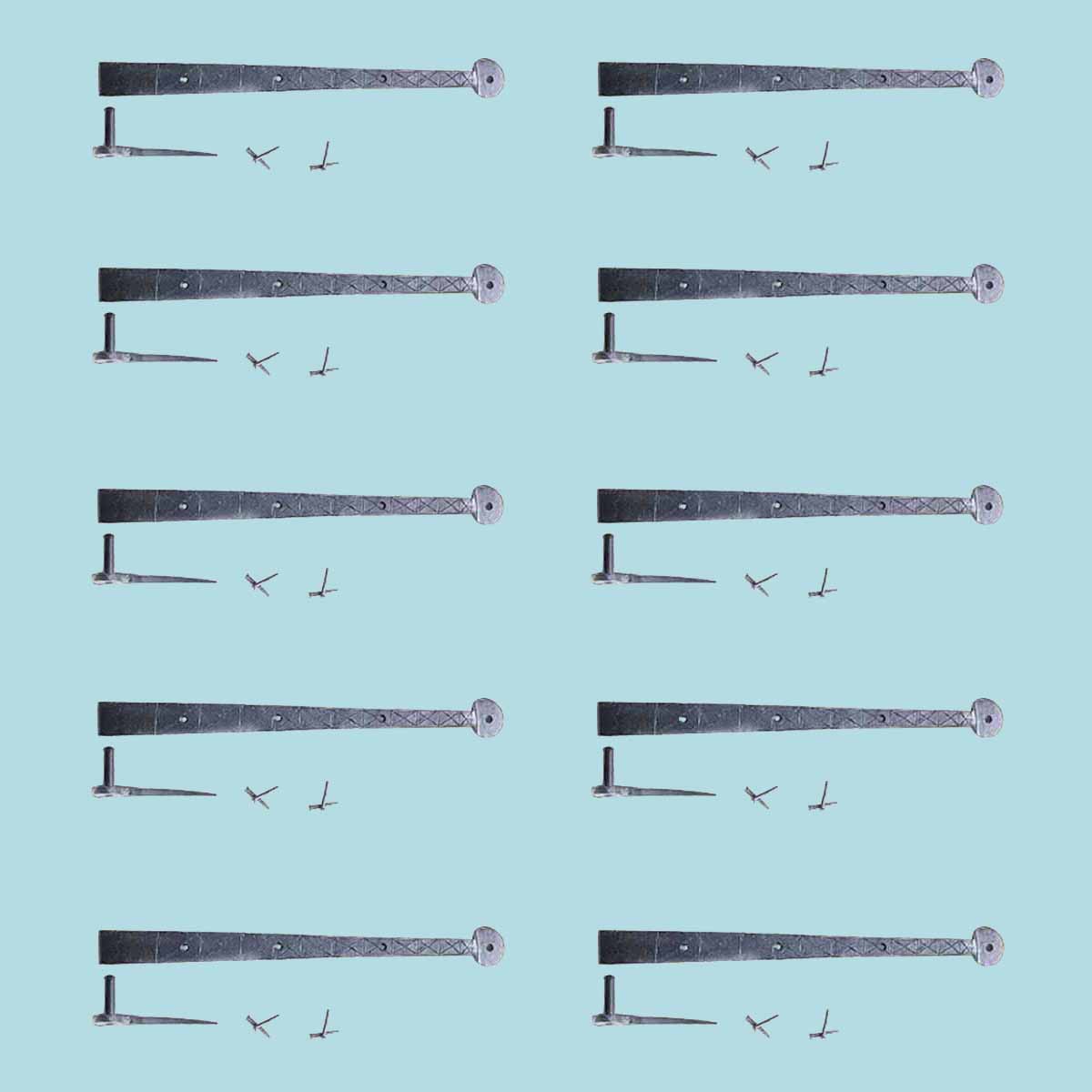 Bean Diamond Etch Pintle Door Strap Hinge Iron 14" Pack of 10