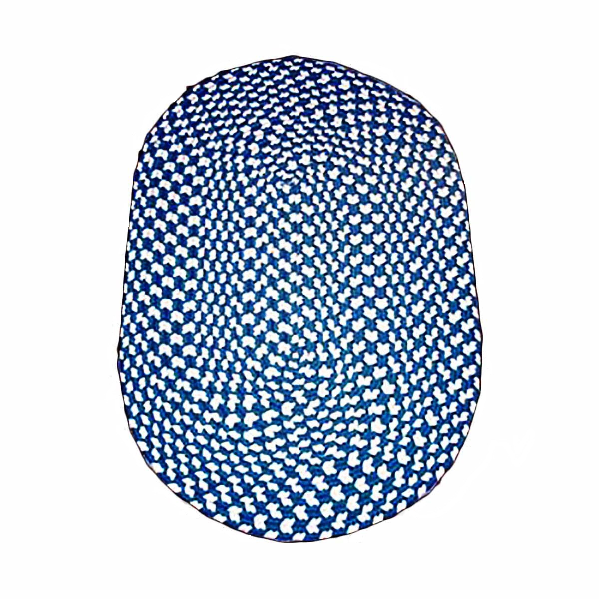 Blue Nylon Concentric Pattern Kitchen Oval Area Rug 9 x 7 | Renov