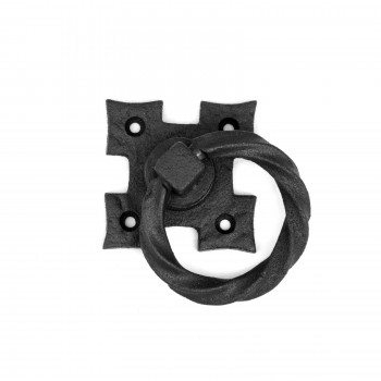 Wrought Iron Door Ring Pull in Black - Twisted Circle Drop Handle