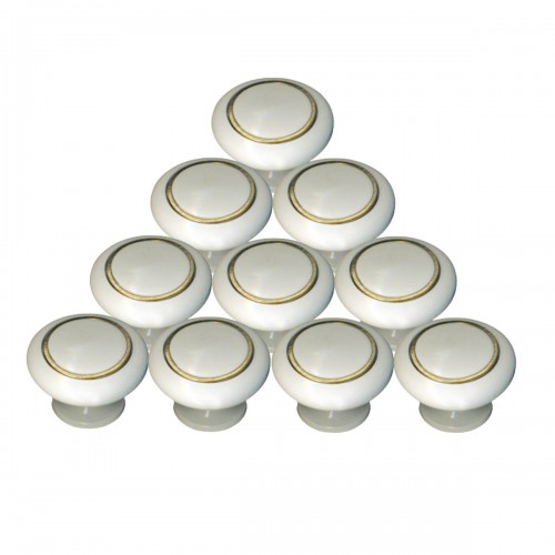 10 Cabinet Knobs White Solid Brass Enamel 1 1/4" D | Renovators S