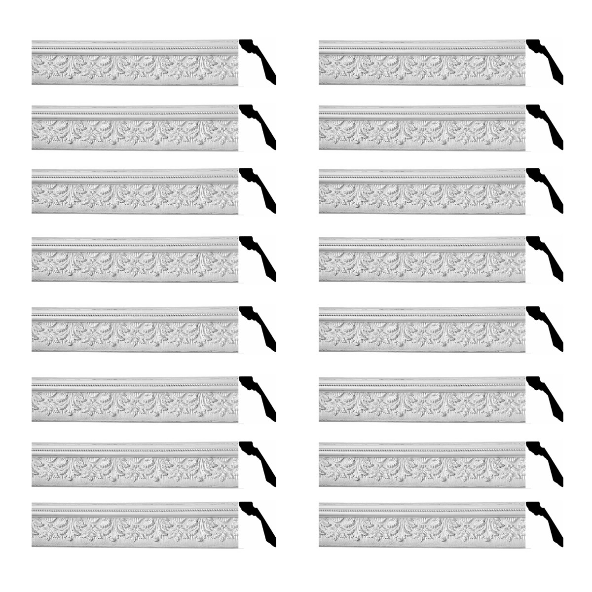 Cornice White Urethane Leaf Ornate Design 16 Pieces